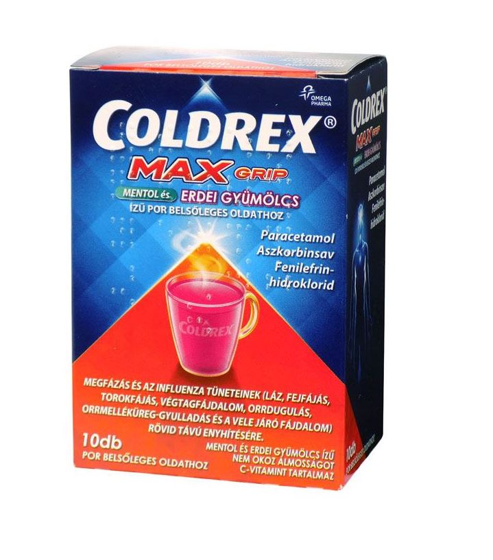 Coldrex MaxGrip mentol és erdei gyümölcs ízű por belsőleges oldathoz 10 db