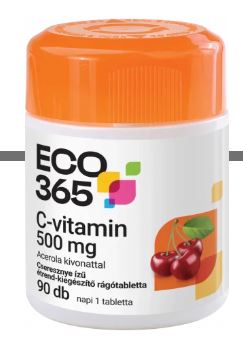 ECO365 C-vitamin 500 mg + acerola rágótabletta cseresznye ízben, 90 db